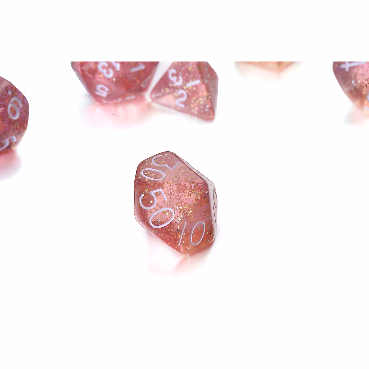 REINDEAR 7 Die Polyhedral Role Playing Game Dice Set with Velvet Pouch (Flash Powder Pink)