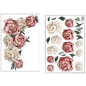 19 PCS Large and Medium Peony Rose Flowers Wall Decors Watercolor Stickers for Wall Background in Living Room Nursery Kids Bedroom Office and Work (Set of 2 Variants)
