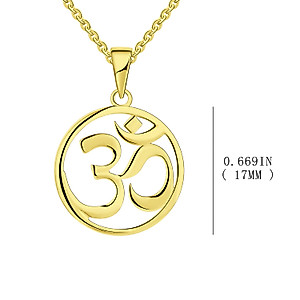 JO WISDOM Women OM Necklace,925 Sterling Silver Indian Yoga Aum Om Ohm Necklace(yellow gold color)