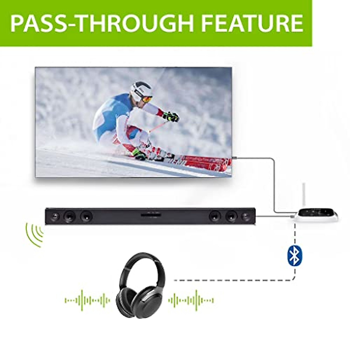 Avantree Oasis B – Bluetooth Transmitter & Receiver for TV with Dual Link Capabilities, Pass-Through Features, and No AudioDelay, Class 1 Long Range, LED Indicator, Optical AUX RCA