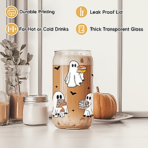 Fairy's Gift Ghost Reader Halloween Cup, Cute Halloween Spooky Gifts for Book Lovers, 16 oz Iced Coffee Cup with Lid Straw, Book Themed, Bookworm, Bookish Gifts for Women Book Lover Librarian