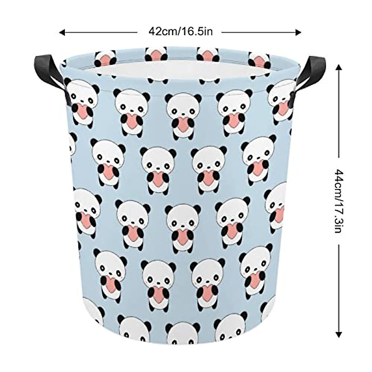 Cute Panda Heart Large Laundry Basket Hamper Bag Washing with Handles for College Dorm Portable