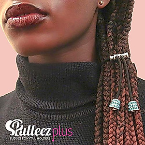 Pulleez Plus Sliding Ponytail Holder, 11" - Gold Knot Metal Charms - Navy Elastic Hair Tie Bracelet