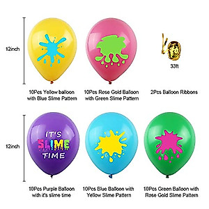 50Pcs Slime Balloons for Slime Birthday Party, It's Slime Time Party Balloons Bouquet, 12 Inch Latex Balloons for Kids Colorful Birthday Party, Baby Shower, Paint Art Themed Neon Glow Party Supplies