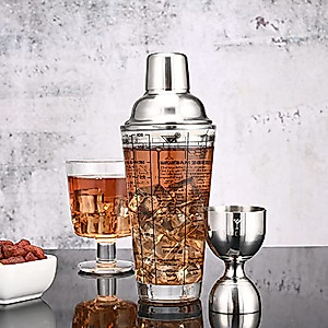 Etens Glass Cocktail Shaker, Martini Shaker 14oz with Recipes on Side | Clear Bar Shaker with Measurements | Built in Strainer with Seal | Crystal Drink Margarita Shakers Bartending