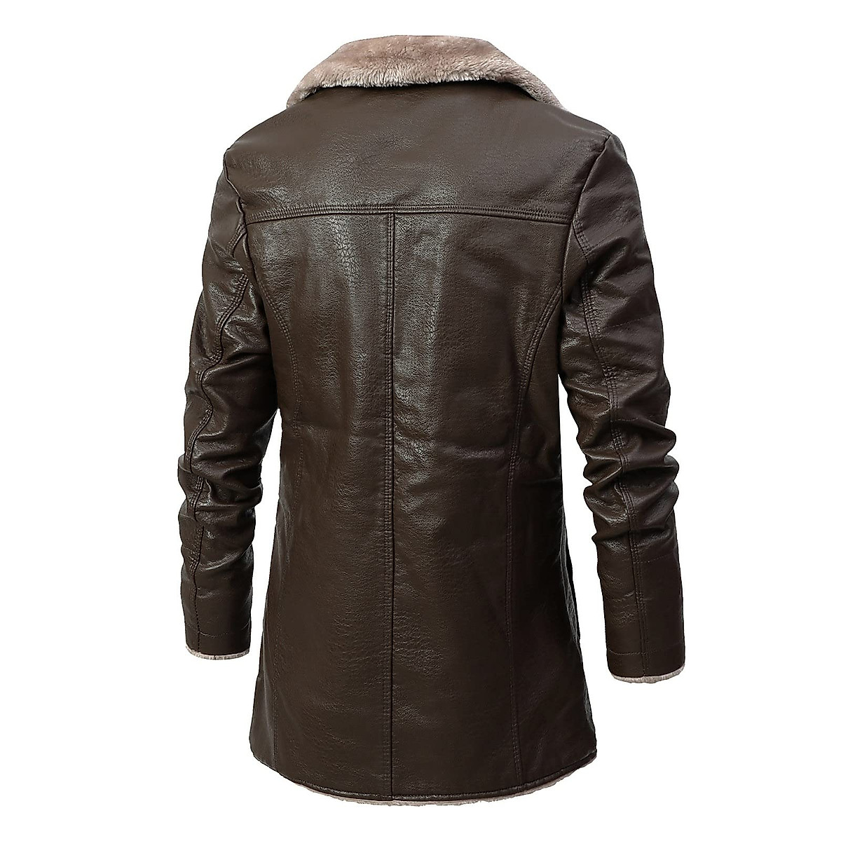 WOSJKDJ Mens Leather Jacket 3/4 Length Faux Leather Fur Coat Warm Winter Long PU Leather Jacket Lined Duster Trench Coat