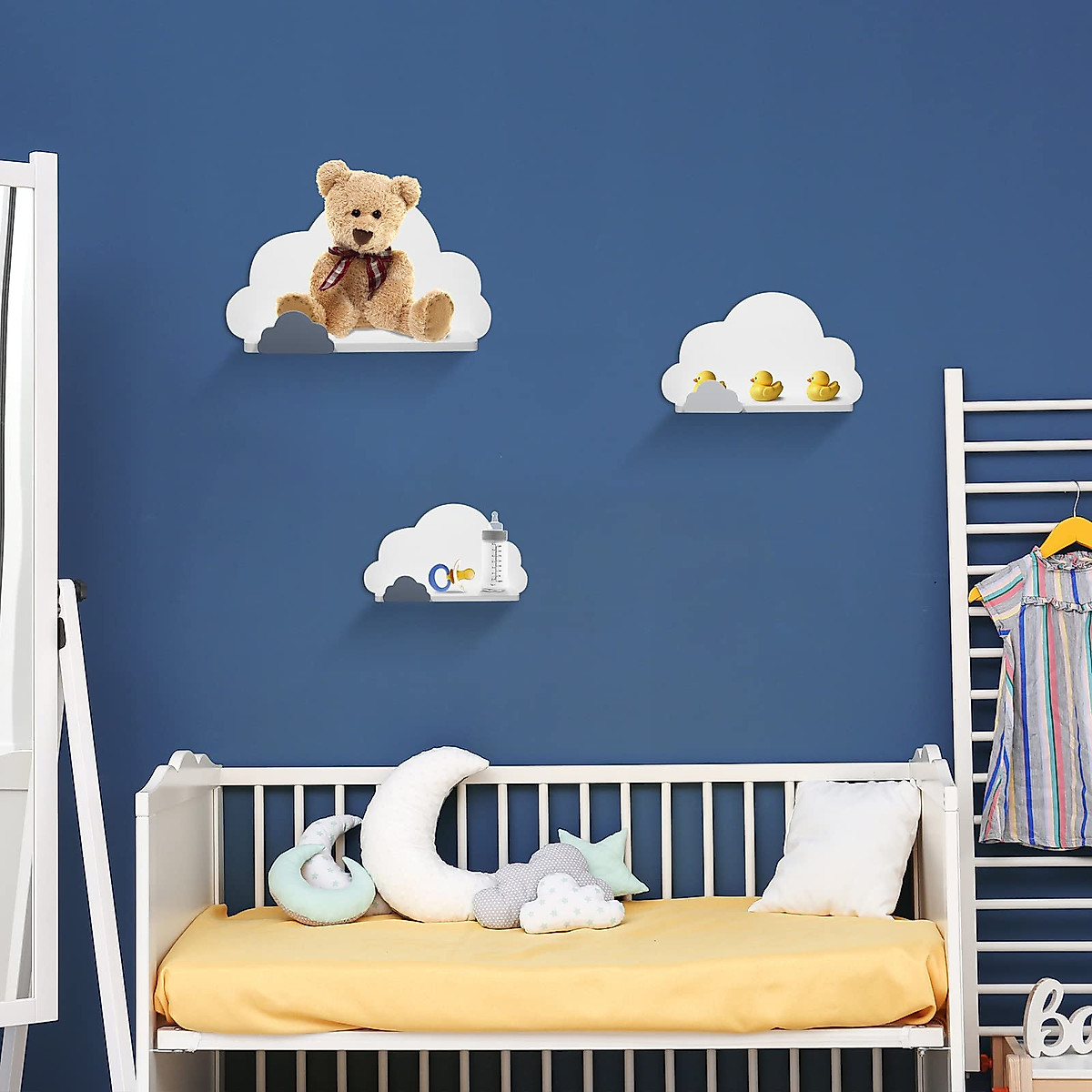 TopKai Set of 3 Cloud Shelves for Kids’ Room – Wooden Floating Wall Shelf Cloud Decorations, Floating Book Shelves for Baby Room Décor or Nursery, Stylish & Easy to Install