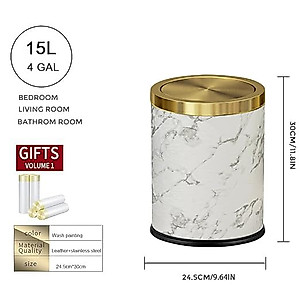 LEASYLIFE 15L4gallon,Leather Trash can,Bathroom Garbage can with lid,Trash Can with Flipping Lid,Garbage cans for Kitchen，Living Room. Metallic Gold (Marble)