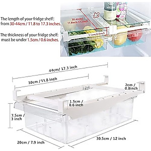 Colacoo Pull Out Fridge Drawer Organizer Refrigerator Drawer Organizer - Pull Out Fridge Shelf Storage Box Organizer with Handle for Egg Fruit Vegetable (Clear, No compartments)