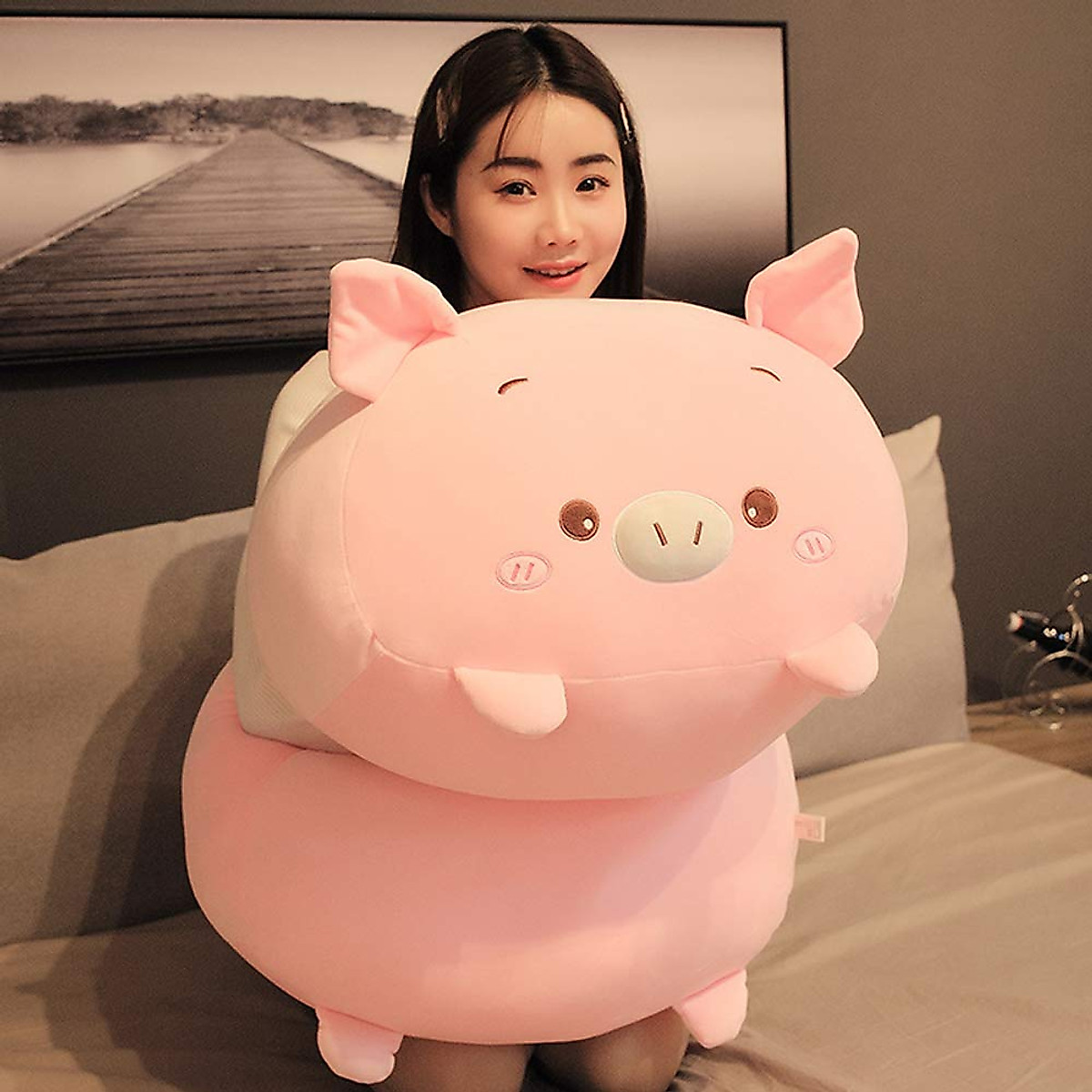 Jensquaify Pig Plush Pillow Soft Pig Stuffed Animal Toy Piggy Body Pillow, 33.5"