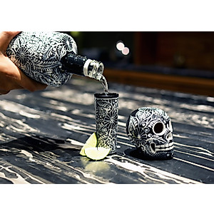 Tequila Decanter Set, Liquor Decanter with Shot Glasses and Mexican Sombrero, Hand-painted Decanter, Skull Decanter, Bar Decoration, Unique Tequila Gift, Gift For Dad, (Black Decanter Set)