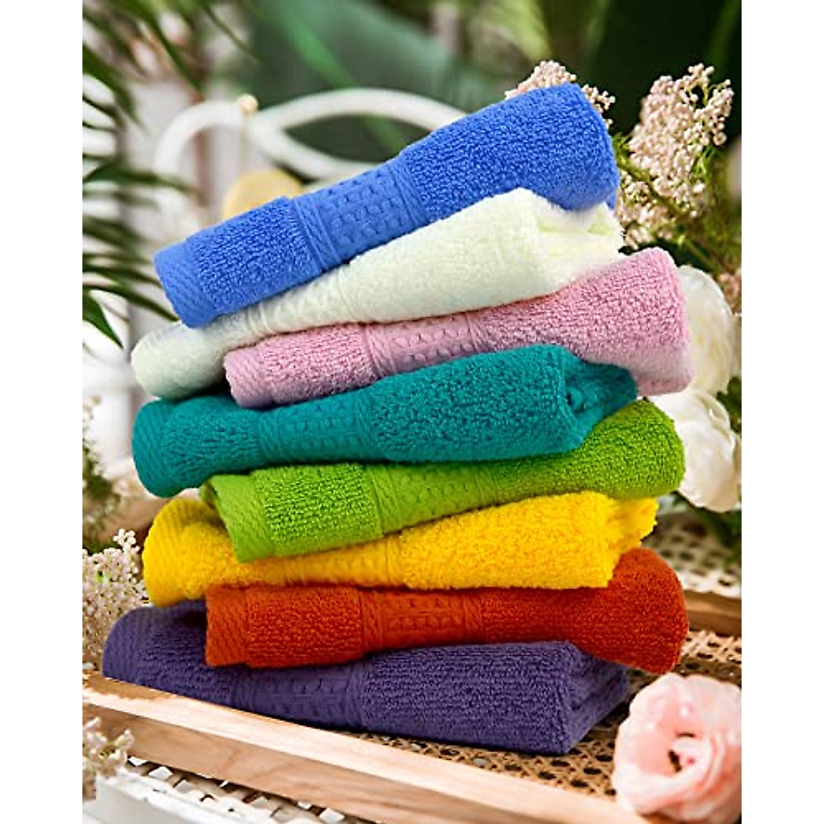 Cleanbear Wash Cloths for Your Body 24-Pack Washcloths Soft Cotton Face Cloths, Large Shower Wash Cloth Set (8 Colors 13” x 13”) 100% Cotton Small Towels for Bathrooms and Guestroom