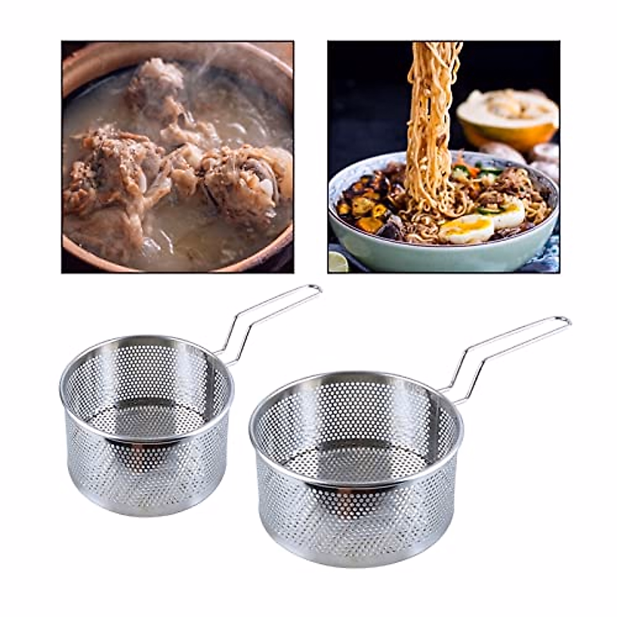 JUNXIAN Deep Frying Basket Stainless Steel Frying Basket Kitchen Frying Basket Noodle Dumpling Strainer Frying Pan Frying Basket Frying Net(Large)