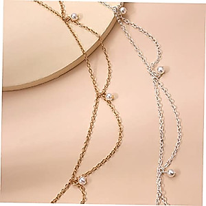 KALLORY 2pcs Hair Crysatal Drop Head Forehead Jewelry Pearl for Bridal Headdress Party Wedding Bohemian Decorative Holiday Headband Prom Crown Women Ladies Chain Tassel Band Pendant Peal