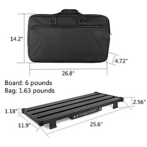 SOYAN Extra Large Guitar Pedal Board 25.6" x11.9" with Power Supply and DI Box, Carry Bag Included (L-26P)