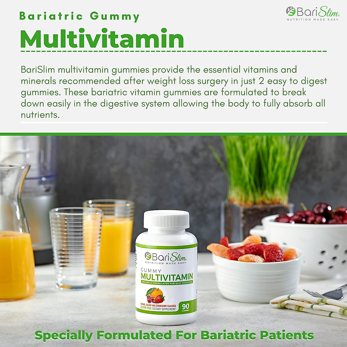 BariSlim Bariatric Chewable Multivitamin Gummies - Specially Formulated Gummy Vitamin for Patients After Weight Loss Surgery - Easy to Digest & Great Tasting Fruit Flavors | 90 Fruit Chews