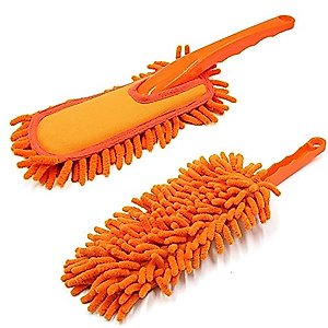 AUTUT 2 Pcs Orange Multipurpose Car Duster Exterior and Interior Microfiber Cleaning Brush