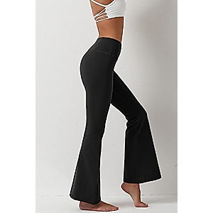 QINSEN Women's Flare Leggings High Waist Tummy Control Casual Workout Bootcut Yoga Pants Black L