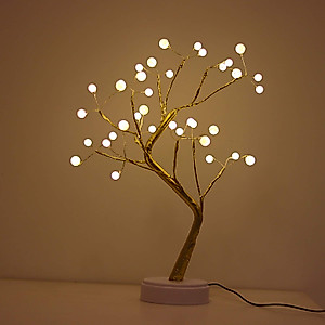 Bonsai Lighted Tree Table Top LED Shimmer Tree Light Battery & USB Powered Touch Switch Lit Pearl Branch Lights for Holiday Home Decorative Twinkling Tree Fairy Light Spirit Tree (TLGWW-P36)