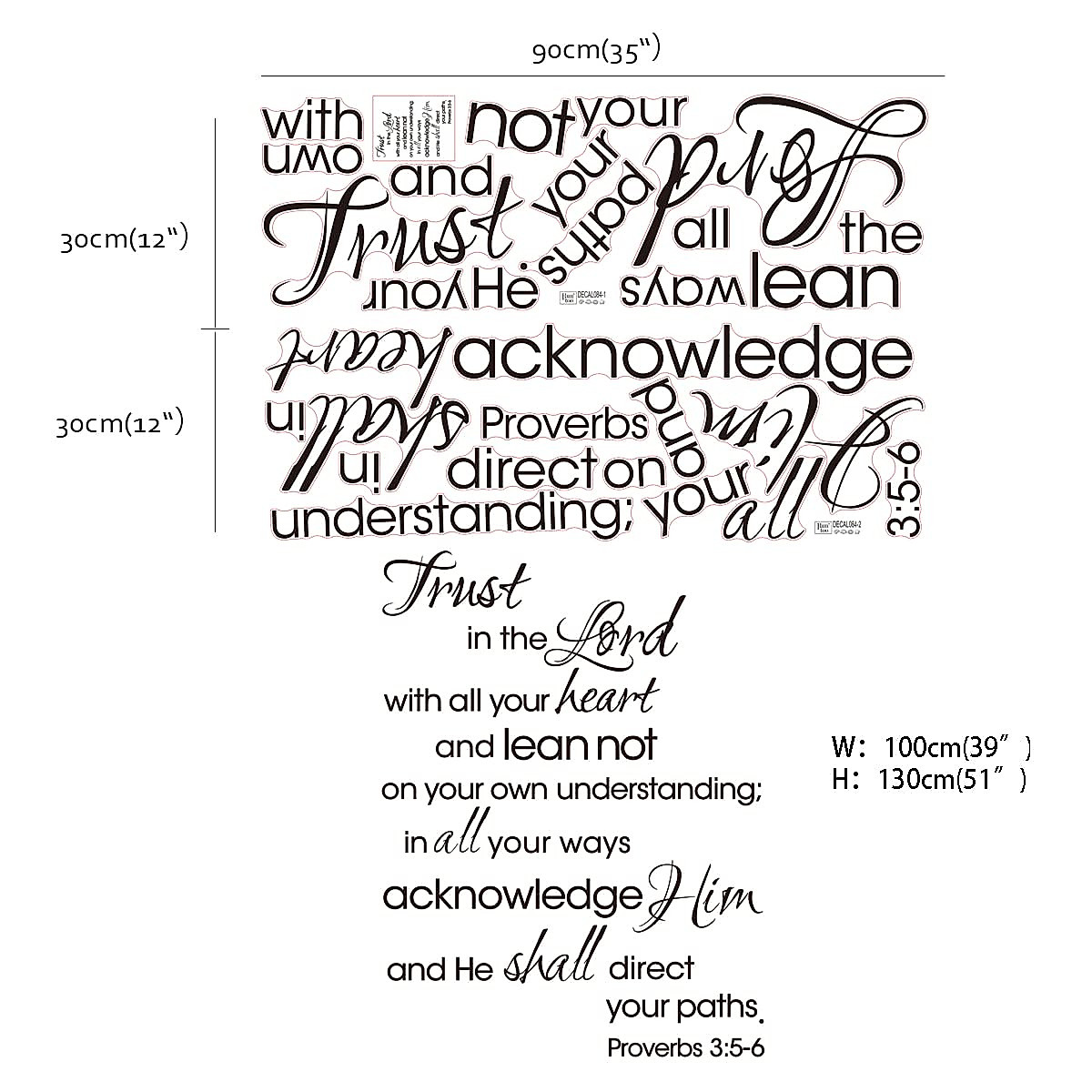 Runtoo Trust in The Lord Wall Decals [Extra Large] Bible Verse Inspirational Quotes Wall Stickers for Bedroom Living Room Family Lettering Wall Decor