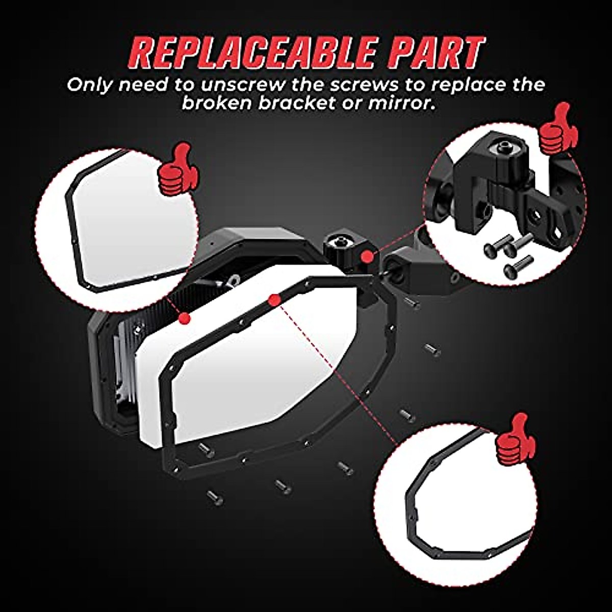 KEMIMOTO UTV Side Mirrors with Turn Signal & Spot Light for 1.6"-2" Roll Bar, Heavy Duty Aluminium Multi-Adjustment UTV Mirrors Compatible with Polaris RZR Kawasaki Mule Pioneer Talon Can Am X3 CFMOTO