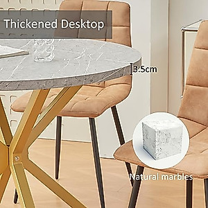 Round Dining Table, Modern Marble Kitchen Dining Table with Four Metal Legs, Marble Top Dining Table for Indoor Use Side Table for Kitchen Restaurant Living Room Casual Cafe（Grey）