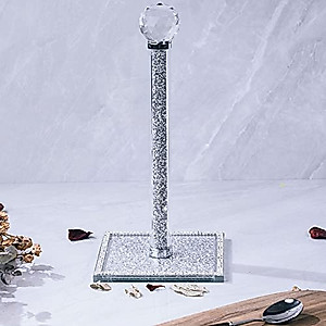Paper Towel Roll Holder Countertop, Stand Tissue Holder, Freestanding Holder Fit for 11 Inches Paper Towel, Filled with Sparkly Crystal Crushed Diamonds for Kitchen/Bathroom/Bedroom/Office (Silver)