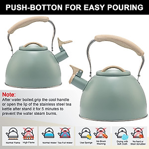 3.2 Quart Whistling Tea Kettle for Stove Top Stainless Steel Tea Pots With Wood Pattern Anti-slip Handle, Green…