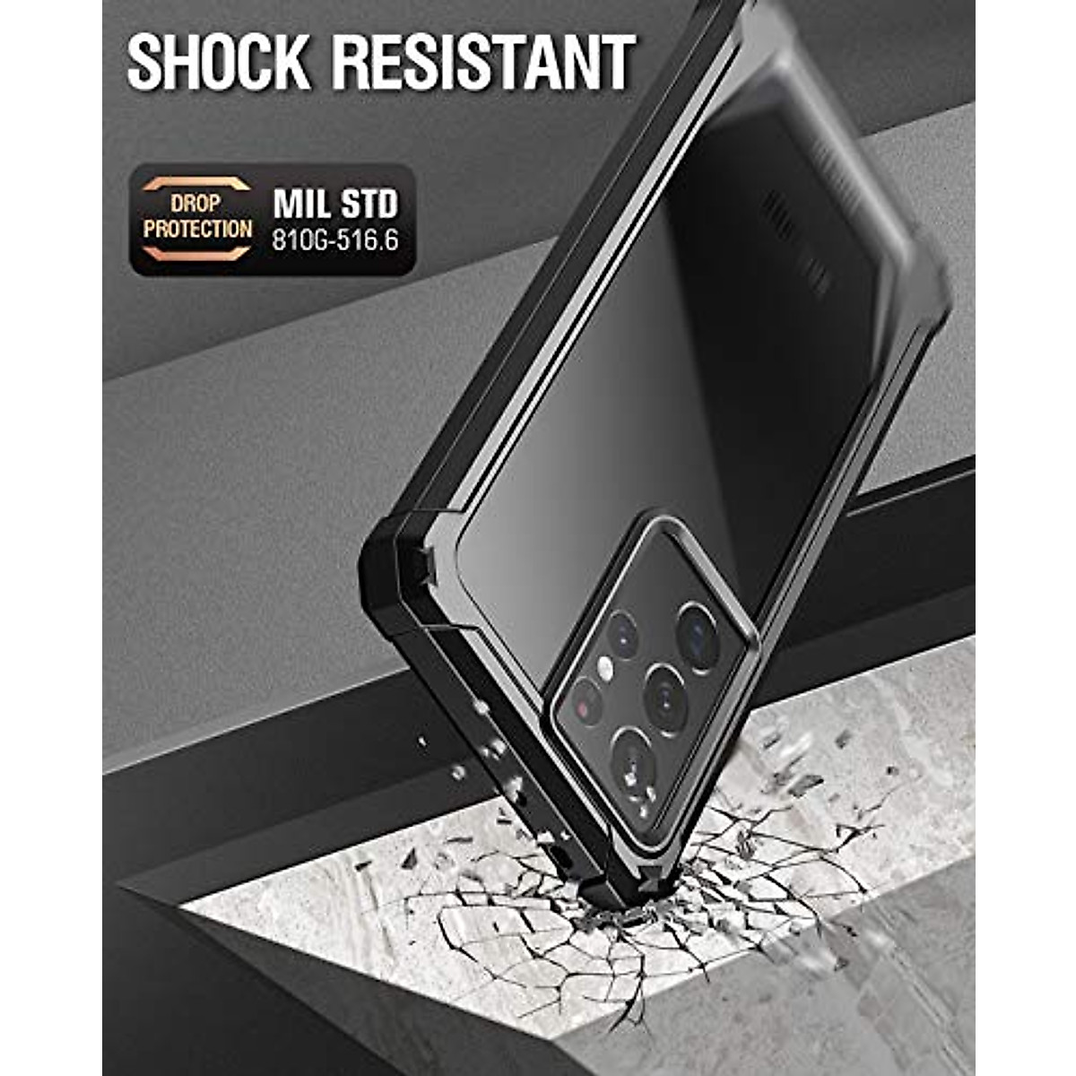 Poetic Guardian Case Designed for Samsung Galaxy S21 Ultra 5G 6.8 inch, Built-in Screen Protector Work with Fingerprint ID, Full Body Hybrid Shockproof Bumper Cover Case, Black/Clear