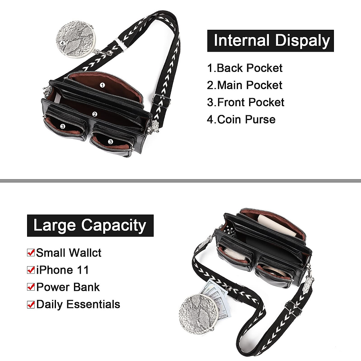 Small Crossbody Bag Leather Shoulder Bag for Women Stylish Designer Purses Retro Wallet Handbags with Coin Purse