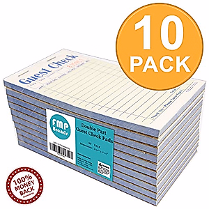 FMP Brands Double Part Guest Check Pads for Restaurants, Perforated 2 Part Green and White Carbonless Check Book for Bars, Cafes and Restaurant Orders, 10 Pads, 50 Sheets/Pad