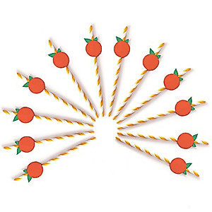 Orange Paper Straws - Biodegradable Disposable Drinking Striped Paper Straws 15 Pieces, Little Cutie Straws, Little Cutie Baby Shower Decorations, Little Cutie Themed Birthday Decorations