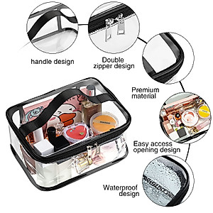 6 Pcs Large Clear Cosmetic Bags Clear Makeup Bag Transparent Zipper Travel Bag Toiletry Makeup PVC Bag Waterproof Portable Organizer Storage Pouch with Handle for Vacation Bathroom (Black Edge)