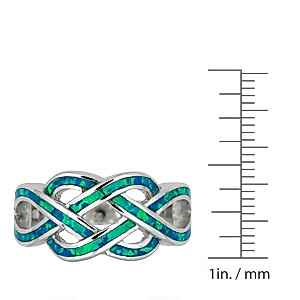 Created Blue Opal Interwoven Design Ring Sterling Silver Jewelry for Women or Teens-8