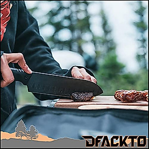 DFACKTO - Premium Rugged Chefs Knife Basecamp Set with Sheaths and Case for Kitchen and Camping, Stonewashed High Carbon Stainless Steel Knives in Tactical Travel Kit, G10, Black Cooking BBQ Utensils