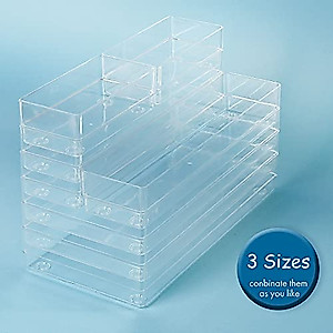 LotFancy Clear Plastic Drawer Organizer, 6'' x 3'' x 2'', Set of 3 Drawer Storage Containers Bins for Dresser Cosmetics Makeup, Stackable