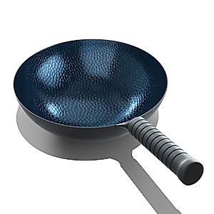 LEPAYU Cast Iron Skillets,12.6 Inch Non-Stick Chinese Woks Traditional Round Bottom Wok No Coating Iron Wok Pure Hand Hammered Wok