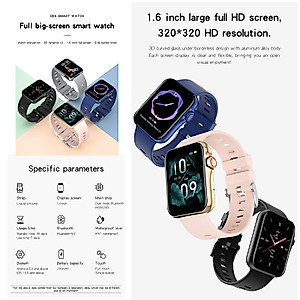 PADY-Wearable Technology D06 Smart Watch Smart Bracelet Fitness Tracker 1.6 inch IPS HD Full Touch Display Bluetooth Call Smartwatches Watch Split Screen Calling Waterproof for Women Men (Black) D6