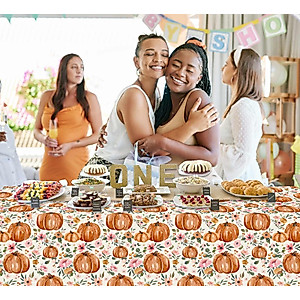 3 Pack Pumpkin Tablecloths Baby Shower Table Cover, Fall Thanksgiving Autumn Harvest Pumkpin Baby Shower Decorations, 108" x 54" Floral Little Pumpkin Birthday Party Supplies for Boys Girls