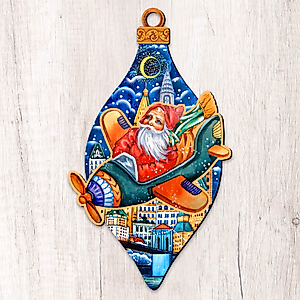Air Plainer Santa Christmas Wooden Ornaments Set of 2 by G. DeBrekht 8116 - Designocracy