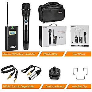 Comica CVM-WM100 H UHF 48-Channel Professional Wireless Handhled Microphone System for Canon Nikon Sony Panasonic Fuji DSLR Camera, XLR Camcorder, Smartphone, Perfect for Video Recording/Interview