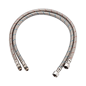 Darnok 795BY1 32-Inch Faucet Supply Lines, 3/8-Inch Female Compression Thread x M10 Male Connector, Stainless Steel Braided with Cold Hot Water Identification Stripes, 1 Pair