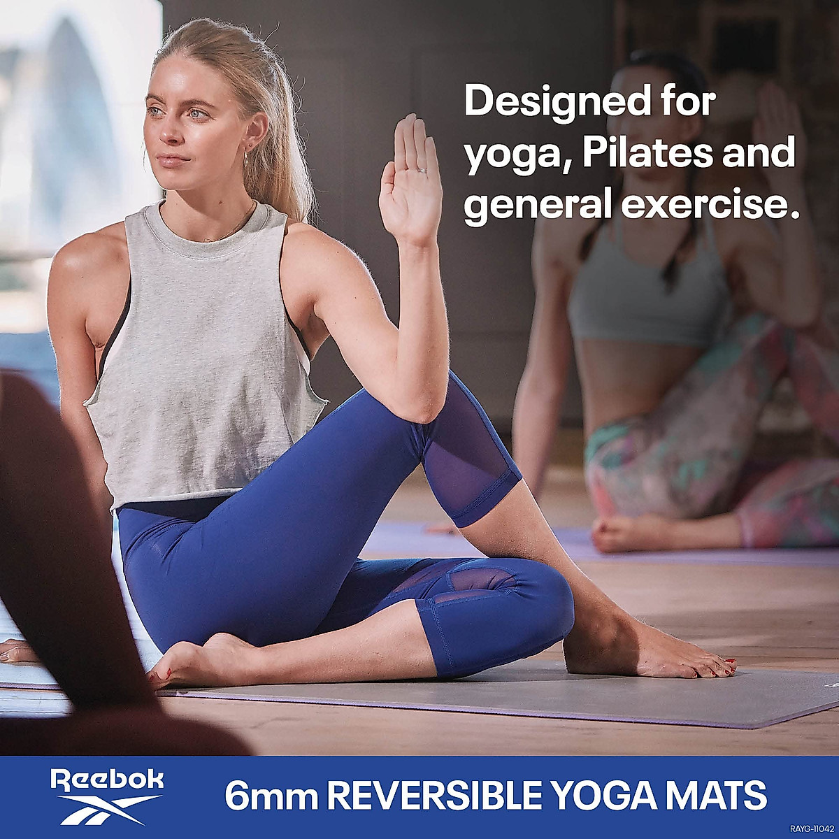 Reebok Double-Sided Yoga Mat - Lightweight, Compact, Rollable, and Cushioned Supportive Workout Mat for Yoga, Pilates, and General Exercise - Non Slip Base with Reversible Design - 6mm, Purple