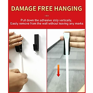 PHIXBEAR Damage Free Hanging Wall Hooks with Adhesive Strips, Adhesive Hooks for Hanging Heavy Duty, Removable Black Sticky Hooks, 6 Metal Hooks and 12 Strips