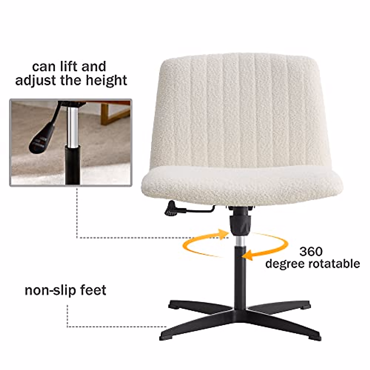 conforliving Armless Office Desk Chair No Wheels Vanity Chair Mid-Back Ergonomic Home Office Computer Chair Comfortable Adjustable Swivel Task Chair with Thickened Cushion（Velvet-Padded）