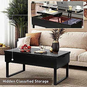 Lift Top Coffee Table, 3 in 1 Multi-Function with Hidden Compartment for Living Room, Modern Lift Coffee Table Converts to Dining Table for Reception, Black