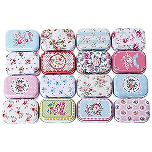 HELYZQ Flower Tin Trinket Jewelry Coin Box Tinplate Storage Case Small Rectangular