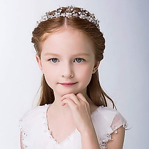 Ideal Swan Flower Girl Hair Accessory, Pearl Headband Princess Wedding Headpiece Crystal Headwear for Wedding Tiara Hair Pieces Baby Girl-Suitable for Shows, Children' Day(White)