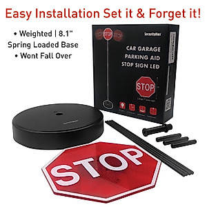 SECURITYMAN LED Stop Sign for Garage Parking Assist [Upgraded Base] - Large 7" Sign, Bright Red LEDs, Adjustable Height - Garage Car Stop Indicator That Lights Up