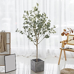 Erlandens 6FT Artificial Eucalyptus Tree 71in Modern Fake Plant Silk Faux Eucalyptus Silver Dollar Leaves in Pot for Outdoor Indoor Office Housewares Living Room Wedding Decor